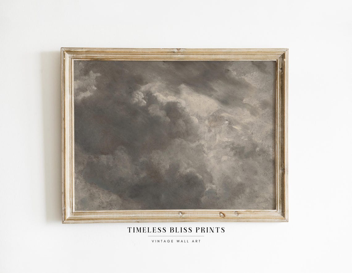 Antique Moody Sky Print Beige Grey Sepia Cloudy Sky Printable Art ...