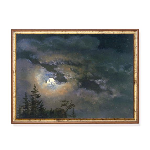 Antique Moonlit Night Sky Vintage Nocturne Landscape Home Decor, 16x24 ...