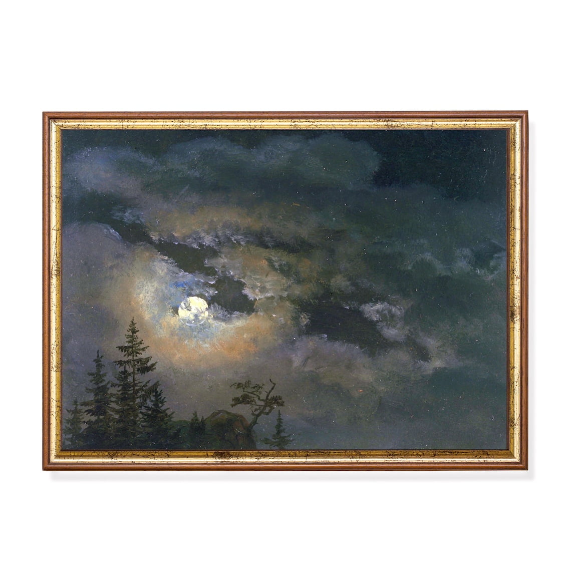 Antique Moonlit Night Sky Vintage Nocturne Landscape Home Decor, 8x12 ...