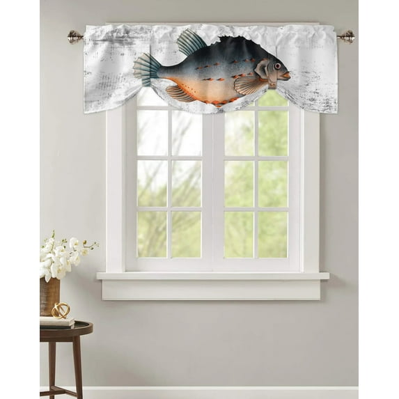 Antique Mottled Oil Painting Fish Kitchen Curtains Balcony Adjustable ...