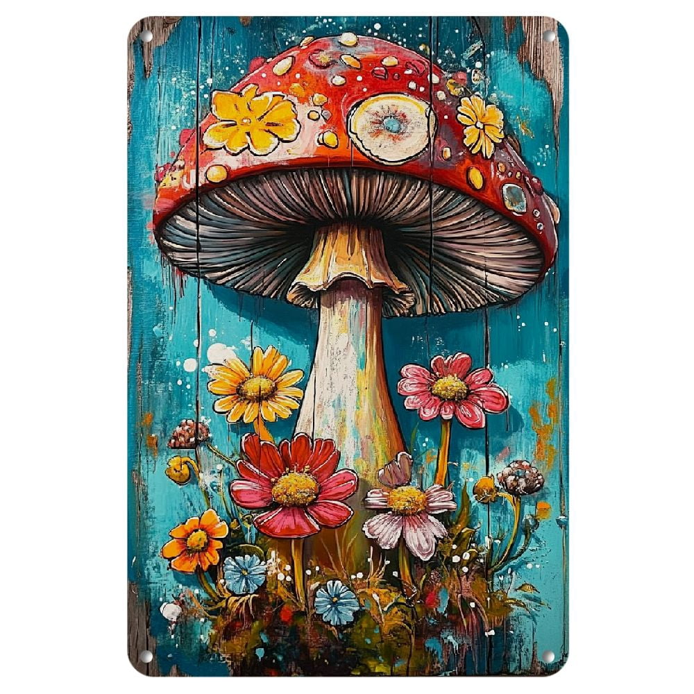 Antique Mushroom and Flower Metal Iron brand - 8x12 inches - Wall Art ...