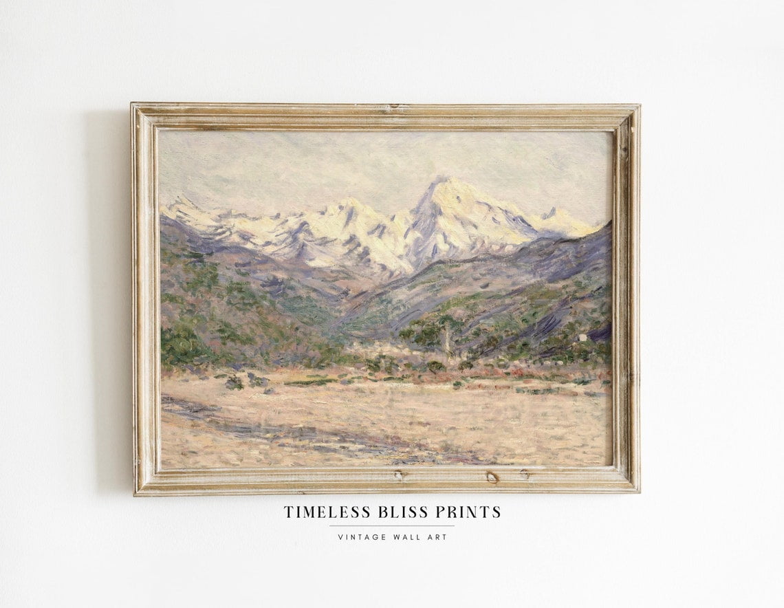 Antique Muted Mountain Vintage Impressionism Soft Light Blue Beige ...