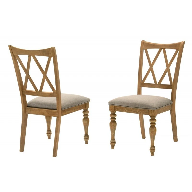 Antique Natural Oak Wood Dining Chair Set of 2, Open Double X Back ...