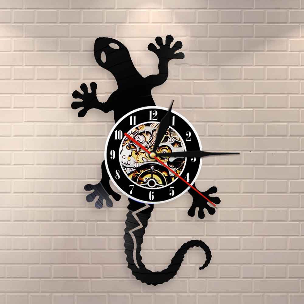 Antique Nature Art Zoology Lizard Wall Clock Safari Gecko Vinyl Record ...