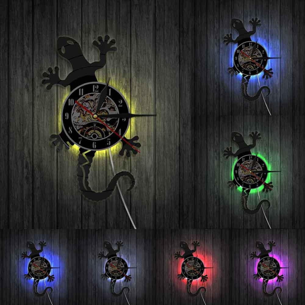 Antique Nature Art Zoology Lizard Wall Clock Safari Gecko Vinyl Record ...