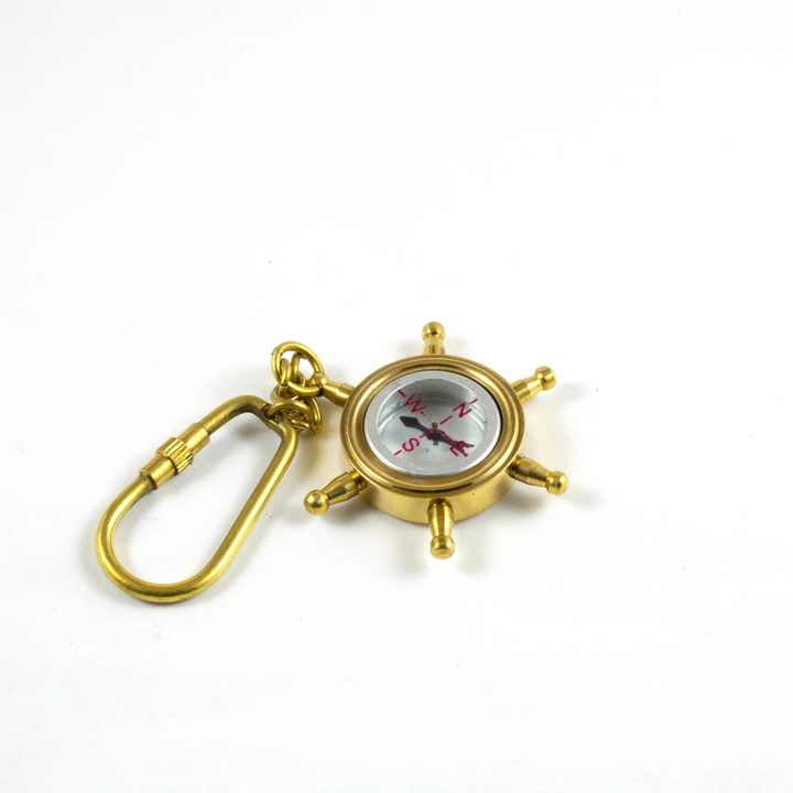 Antique Nautical Brass Ship Wheel Compass Keychain Carabiner Ring ...