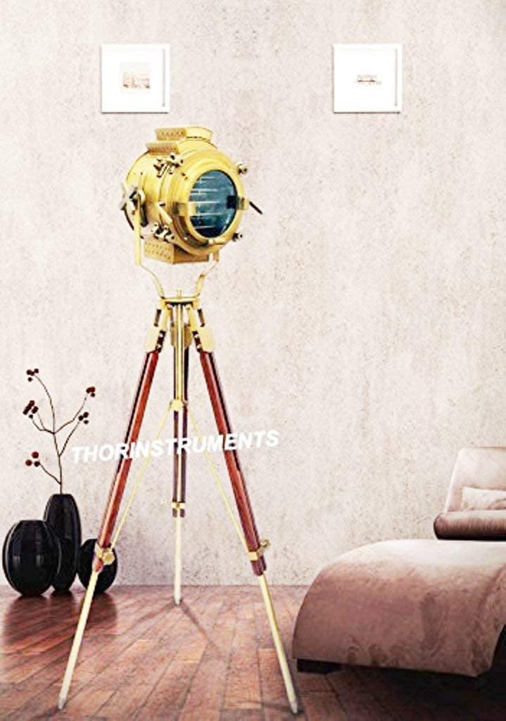 Antique Nautical Spotlight Searchlight Wooden Tripod Floor Lamp Vintage ...