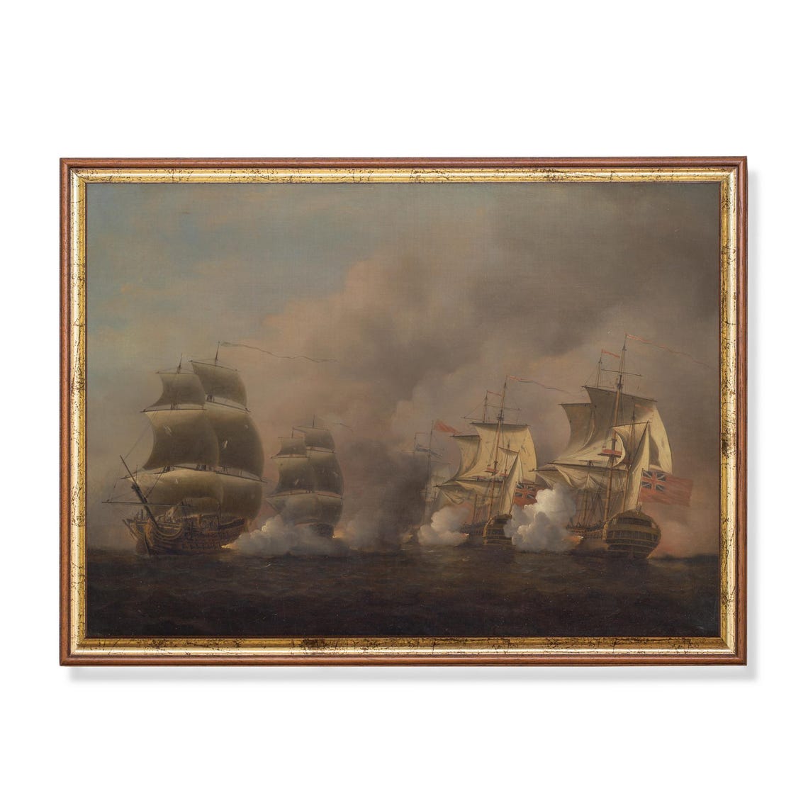 Antique Naval Battle Print Poster 18th Century Warship Seascape, Size ...