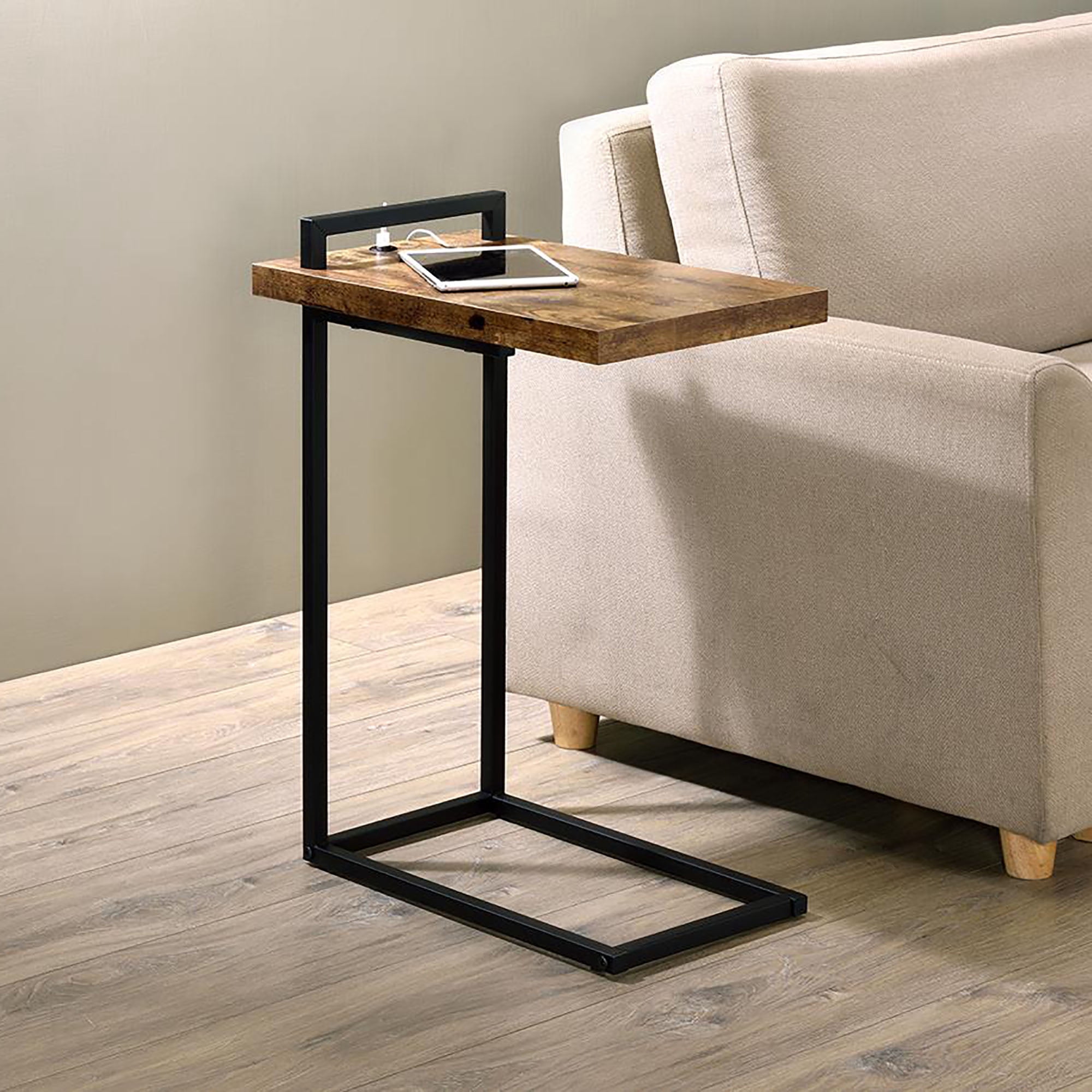 Antique Nutmeg C-Table with USB Charging Port | Sliding Accent Table ...