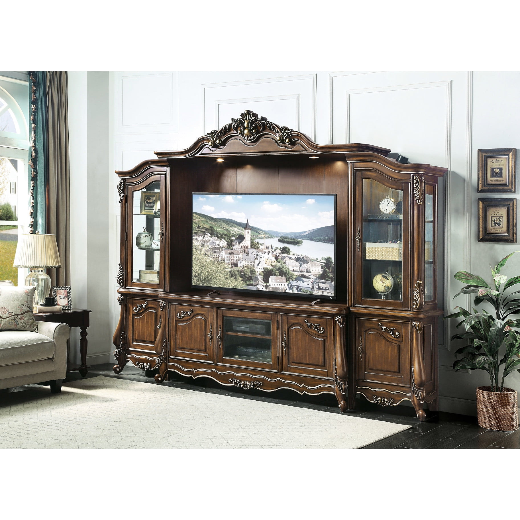 Antique Oak Look - Cord Management Feature - Family Entertainment - 60 ...