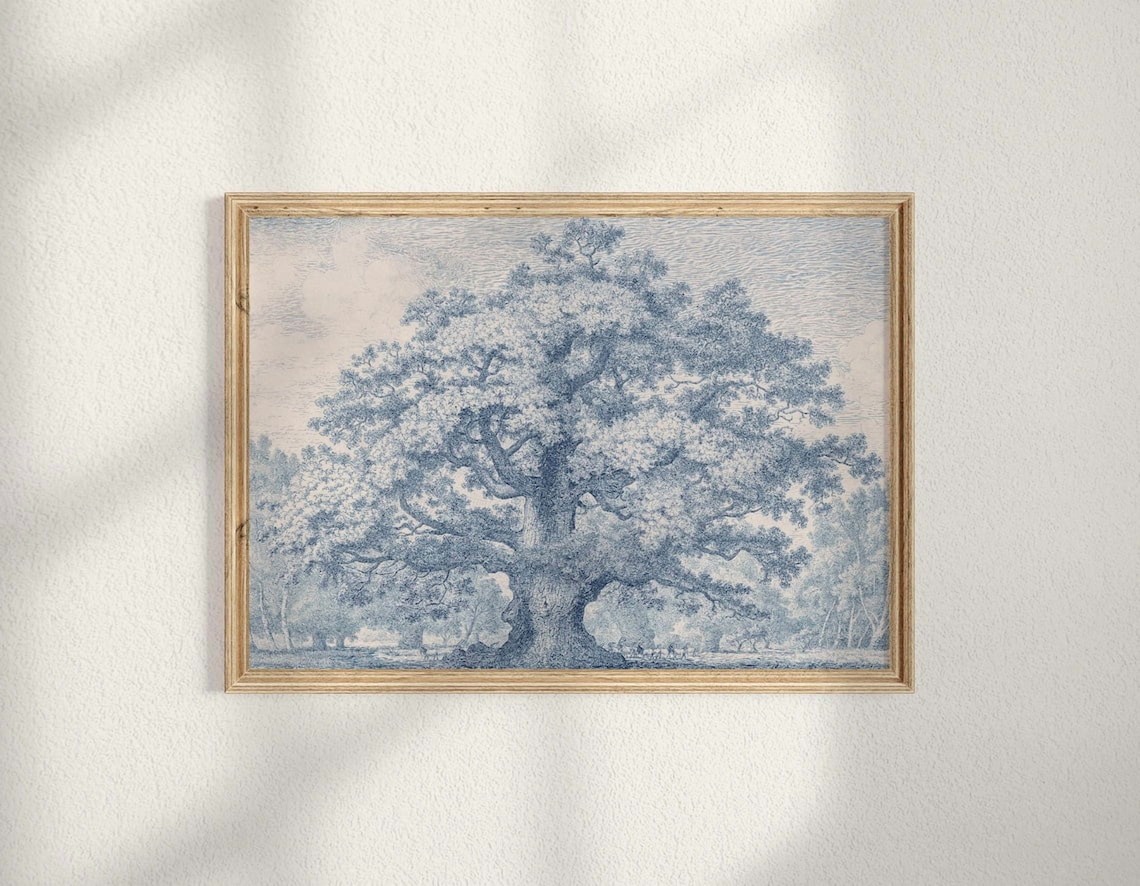 Antique Oak Tree Sketch Shabby French Country Landscape Wall Art ...