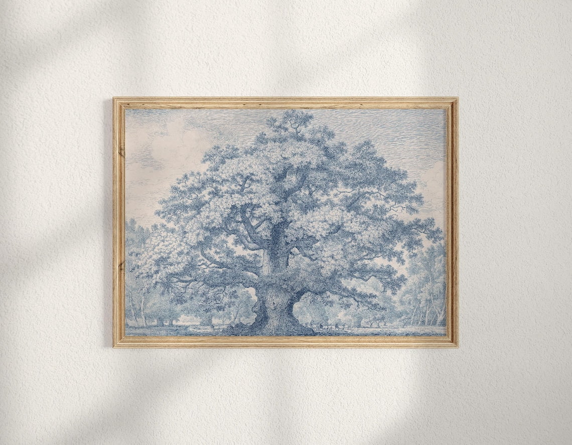 Antique Oak Tree Sketch Shabby French Country Landscape Wall Art ...
