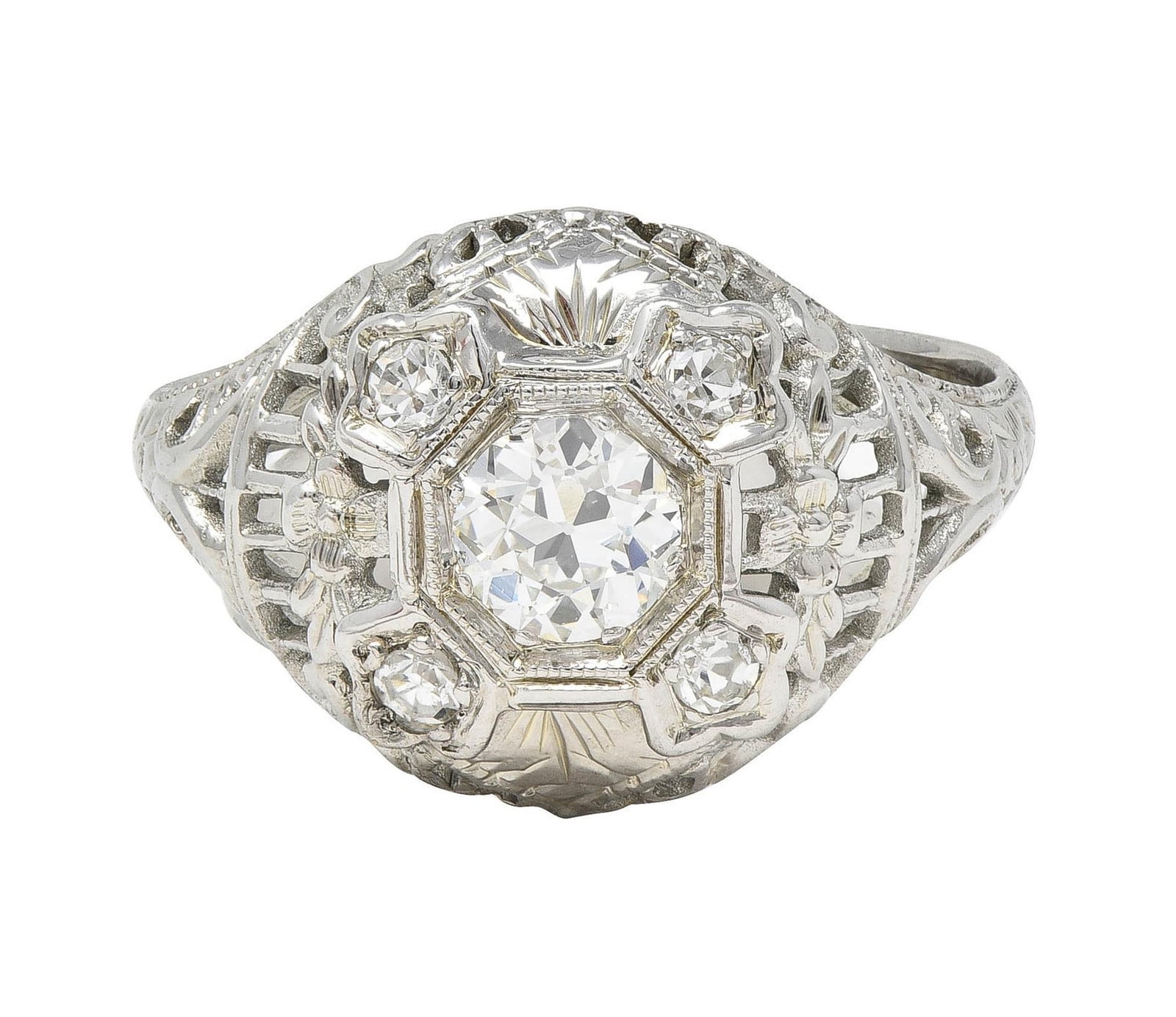 Antique Openwork Filigree Diamond Engagement Ring, Orange Blossom ...