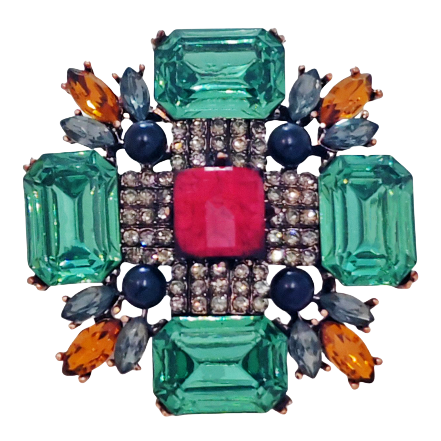 Antique Orange Round Stone Domed Green Maltese Cross Brooches Burst ...