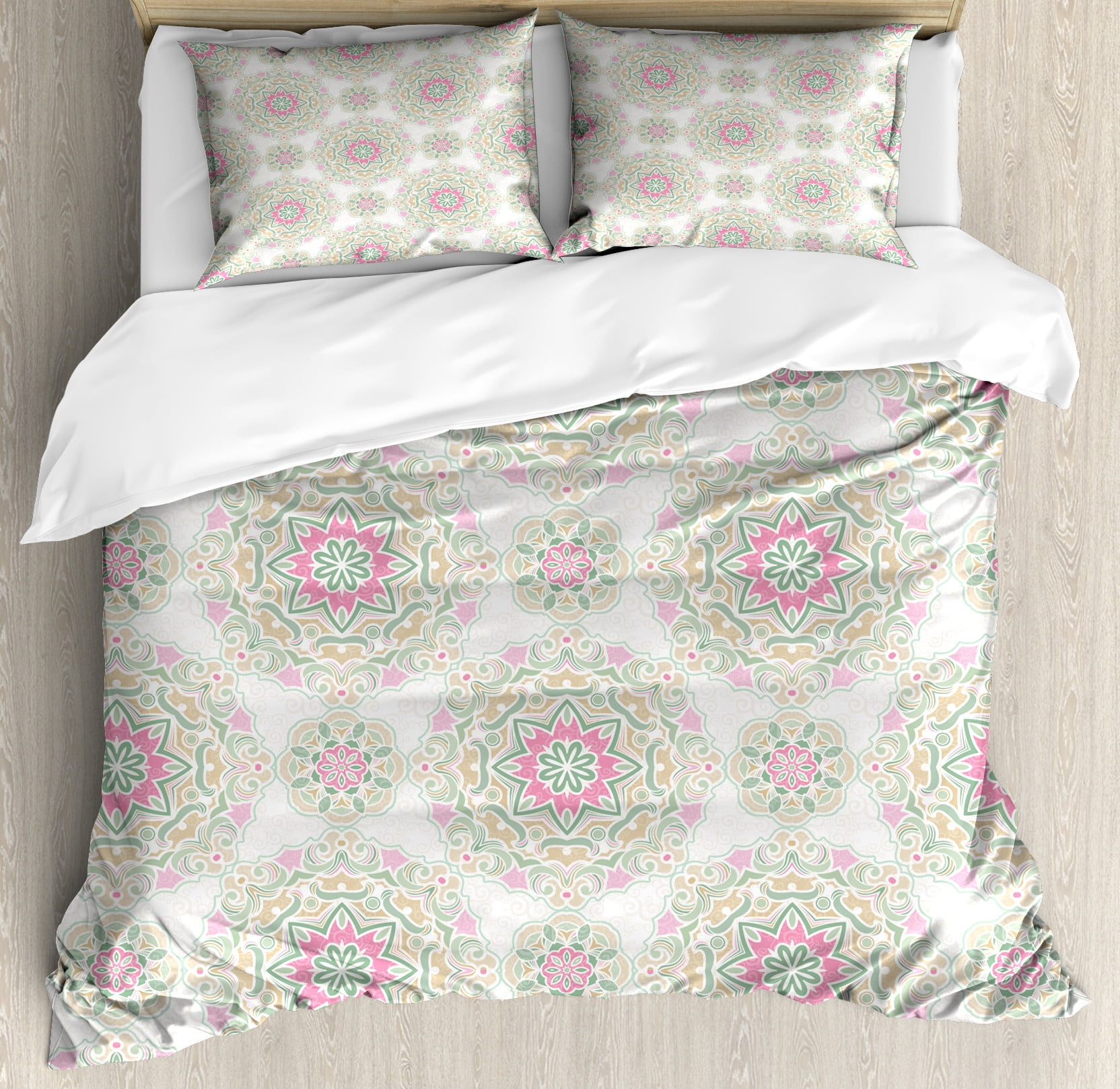 Antique Oriental Duvet Cover Set, Ornamental Circle Moroccan Ethnic ...