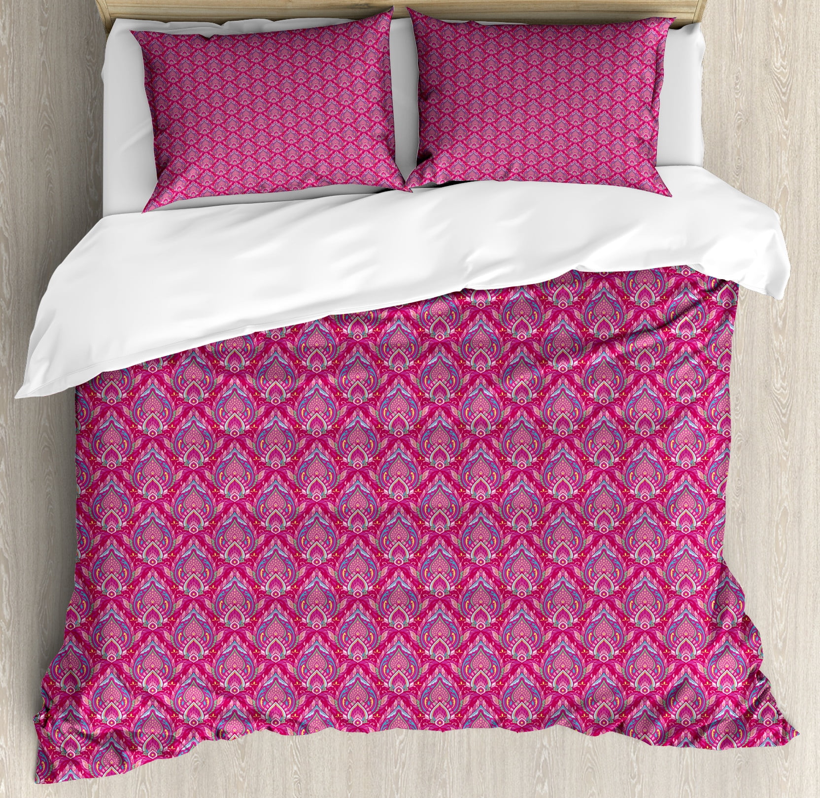 Antique Oriental Duvet Cover Set, Pink Tones Eastern Inspired ...