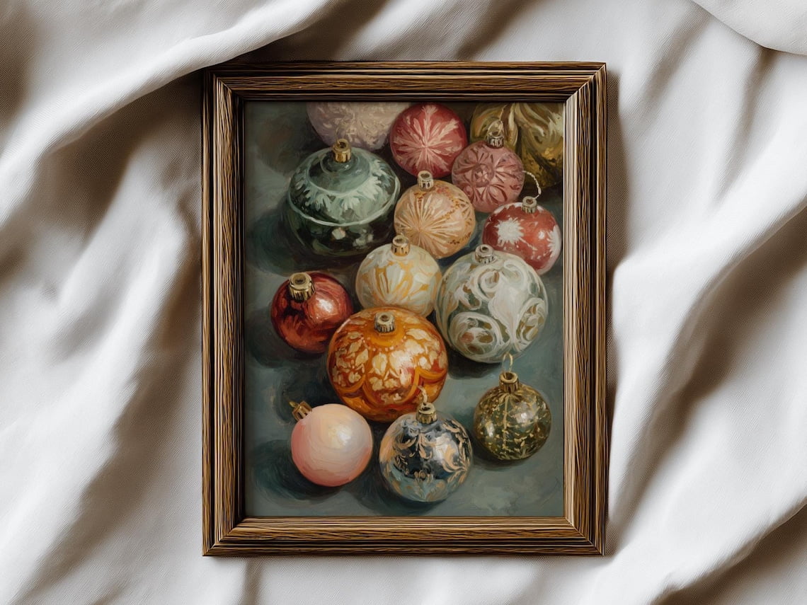 Antique Ornament Rustic Winter Wall Art, Stretched Canvas Size 12x18 ...