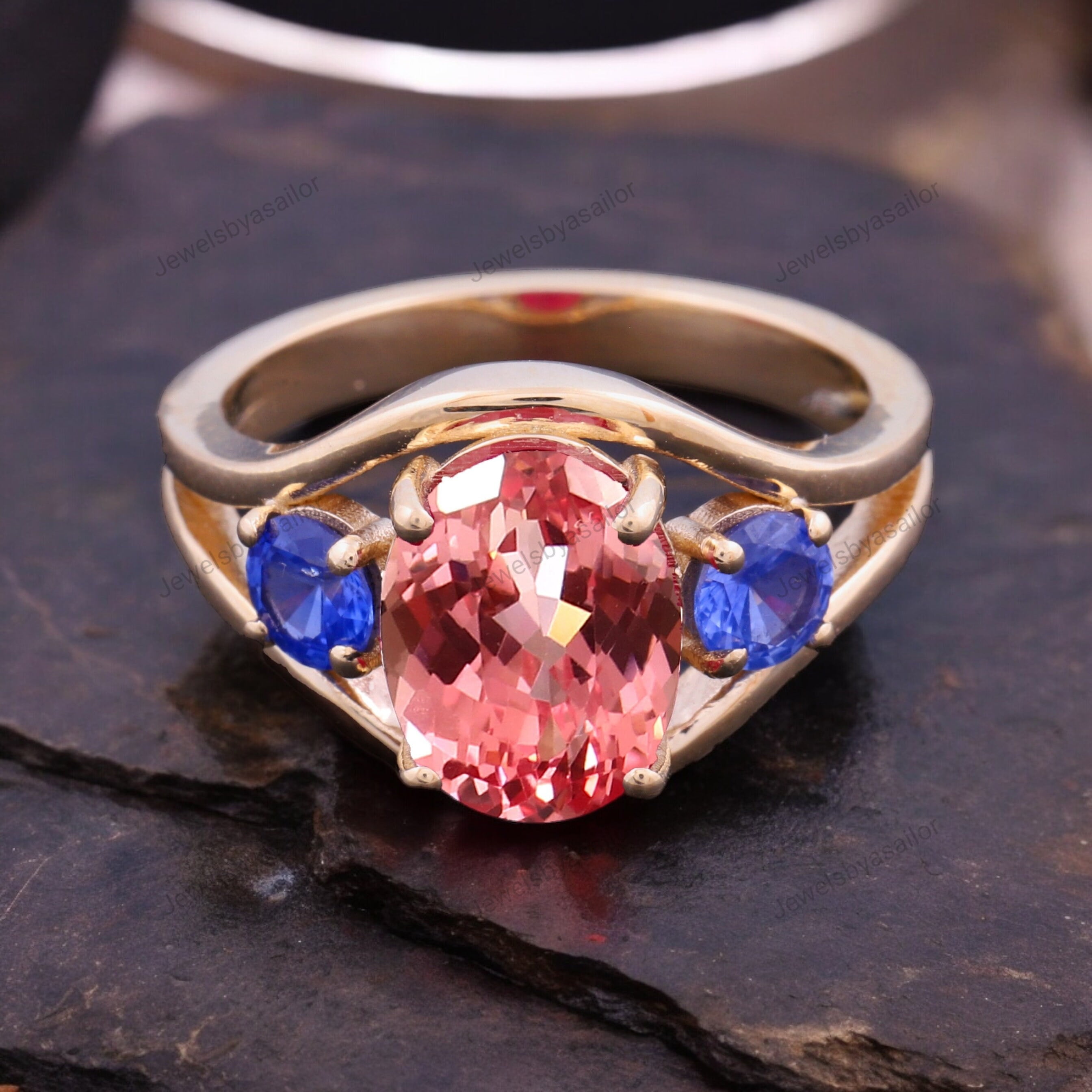 Antique Padparadscha Sapphire Engagement Ring Big Sapphire Gemstone ...
