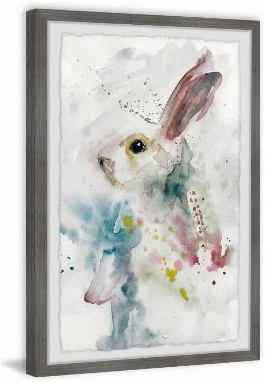 Antique Painted Bunny Framed Painting Print, Contemporary Wall Decor ...