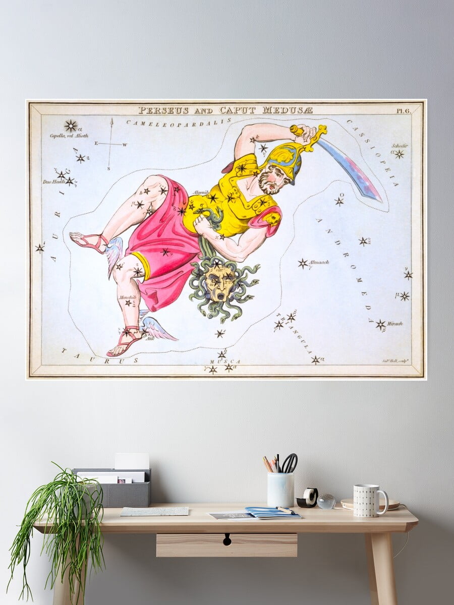 Antique Perseus And Caput Medusa Constellation Map Poster Wall Art ...