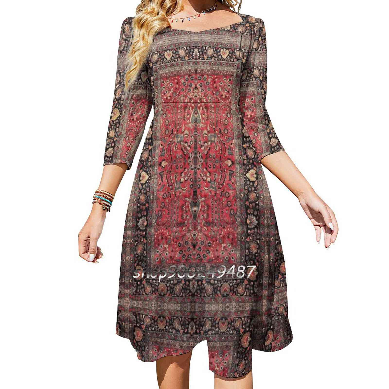 Antique Persian Red Rug Evening Party Dresses Midi Sexy Dress Female ...