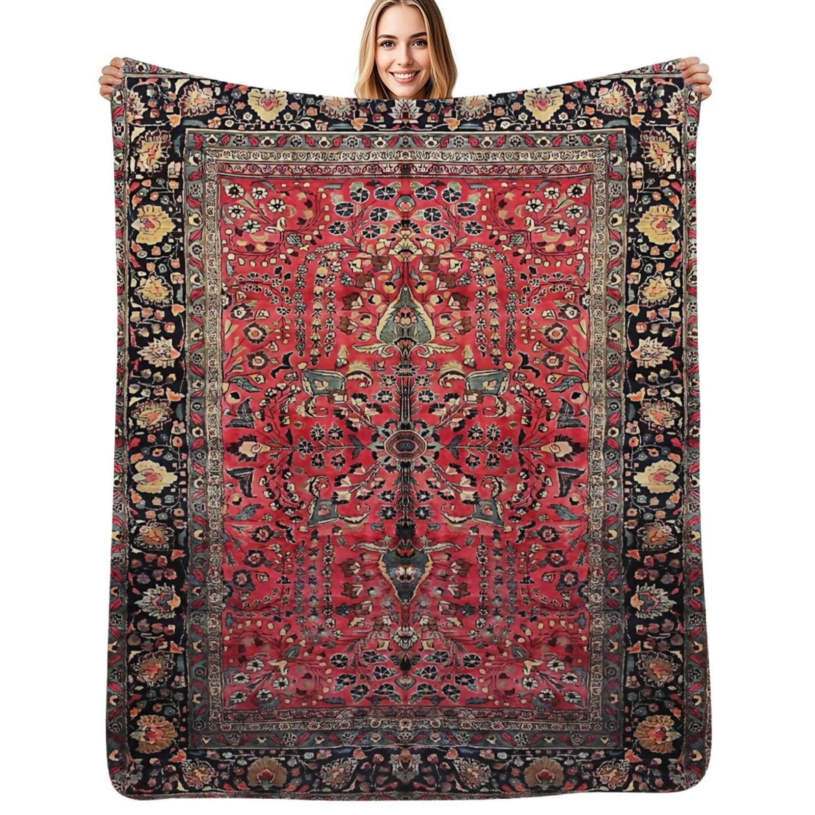 Antique Persian Red Rug Flannel Blankets Soft Warm Throw Blanket Autumn ...
