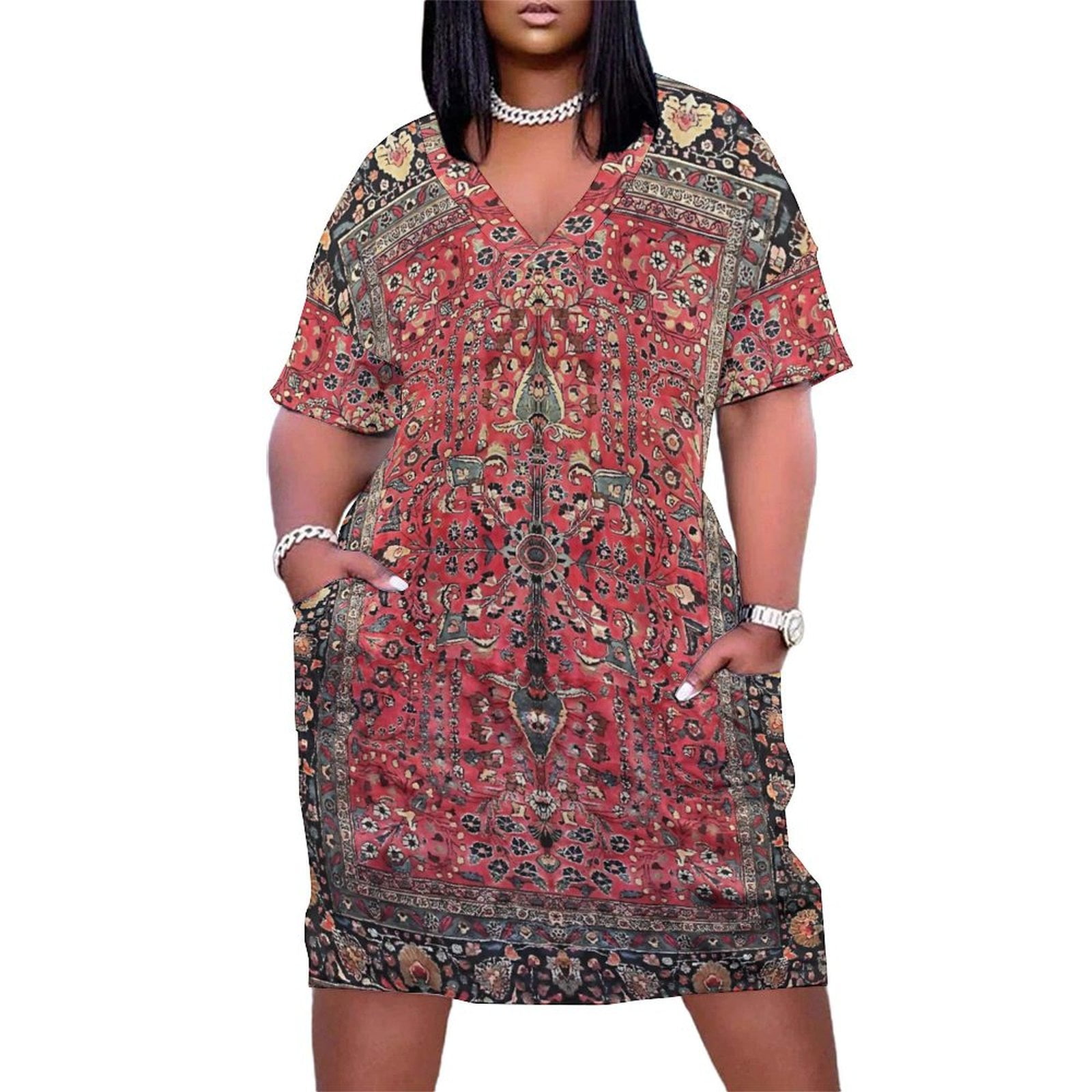 Antique Persian Red Rug Summer Dresses for Women Plus Size Sundress ...