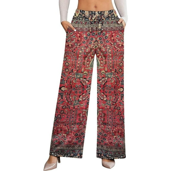Antique Persian Red Rug Women's Casual Wide Leg Pants Comfort Pockets ...