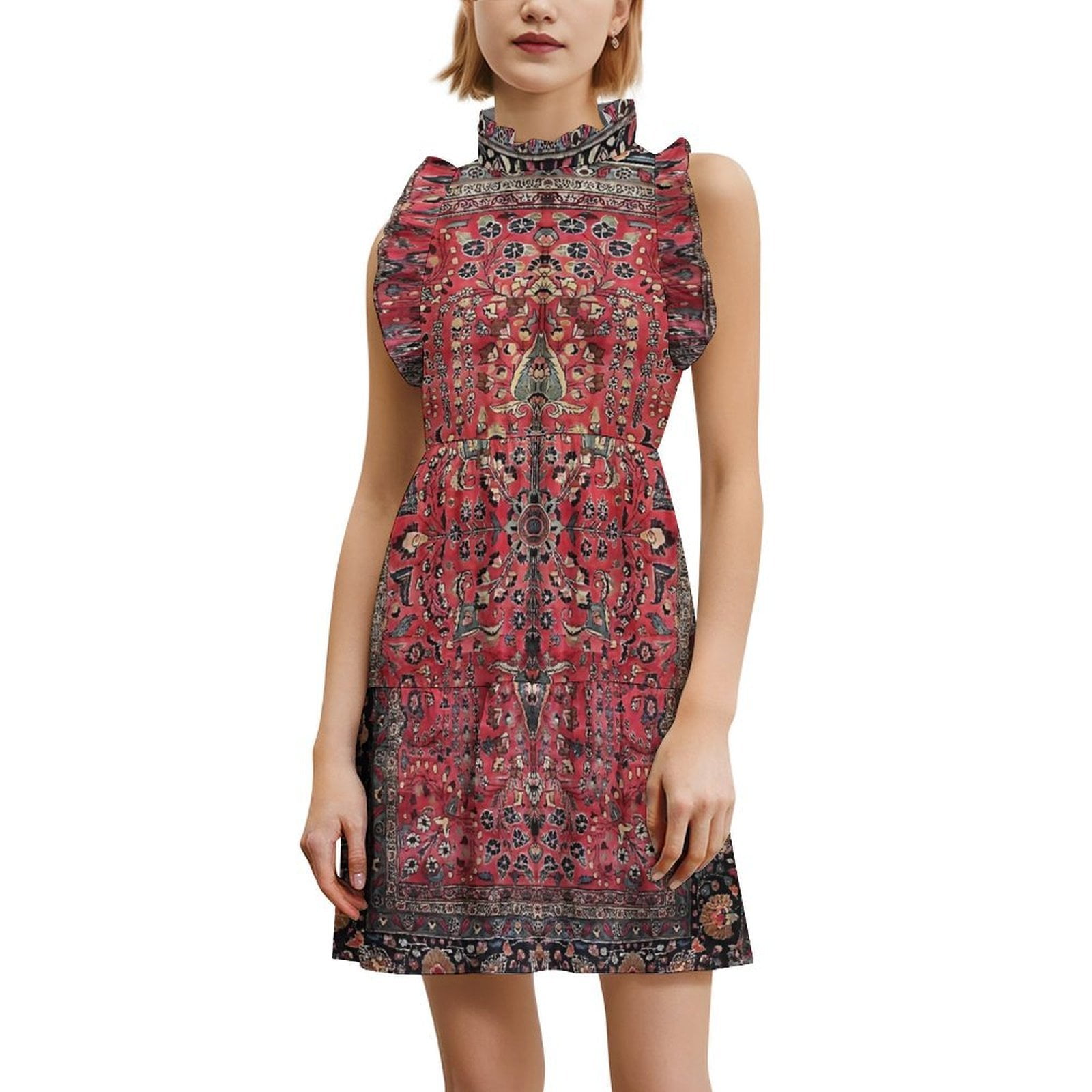 Antique Persian Red Rug Women's Fashion Casual Dress Summer Stand Up ...