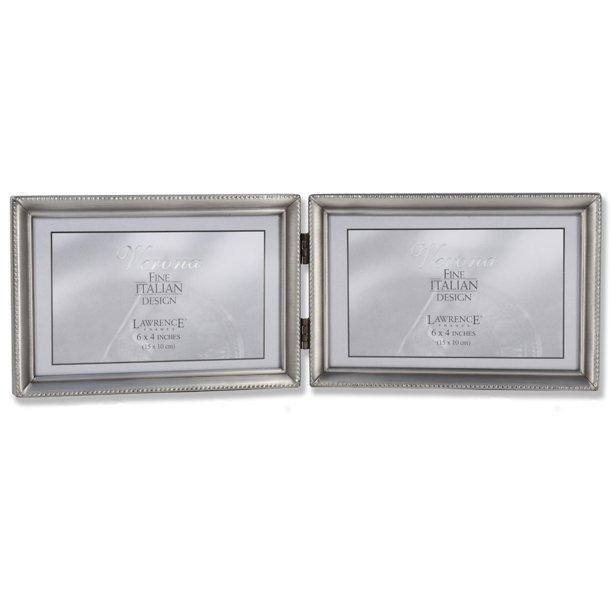 Antique Pewter 4x6 Hinged Double Horizontal Picture Frame - Bead Border ...