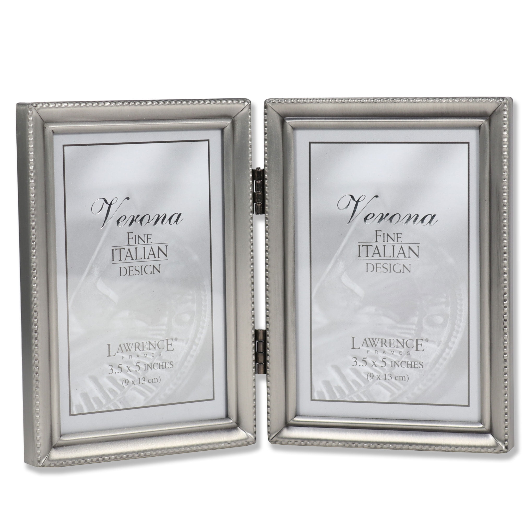 Antique Pewter Hinged Double 3.5x5 Picture Frame - Beaded Edge Design ...