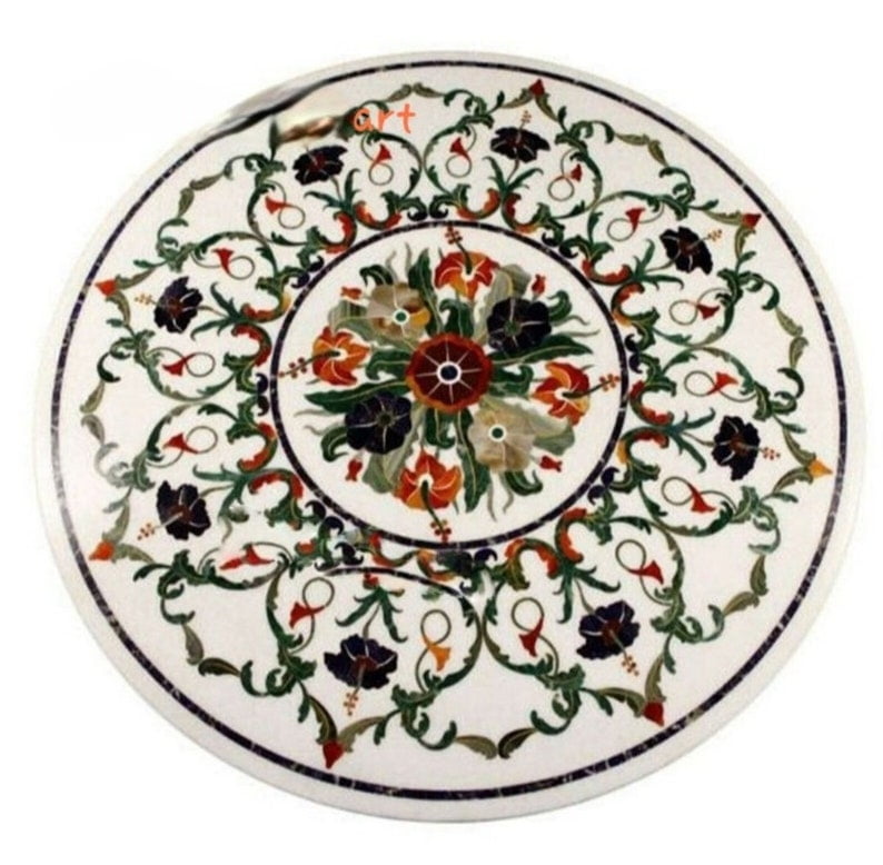 Antique Pietra Dura White Marble Inlay Coffee Table with Italian Floral ...