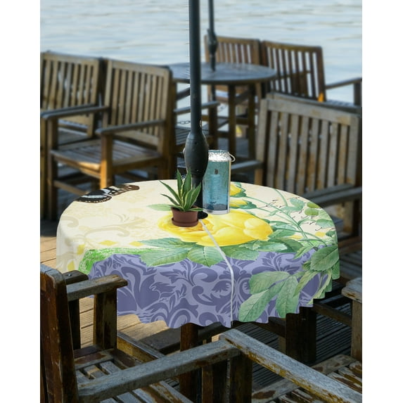 Antique Plant Flower Butterfly Yellow Rose Outdoor Tablecloth with ...