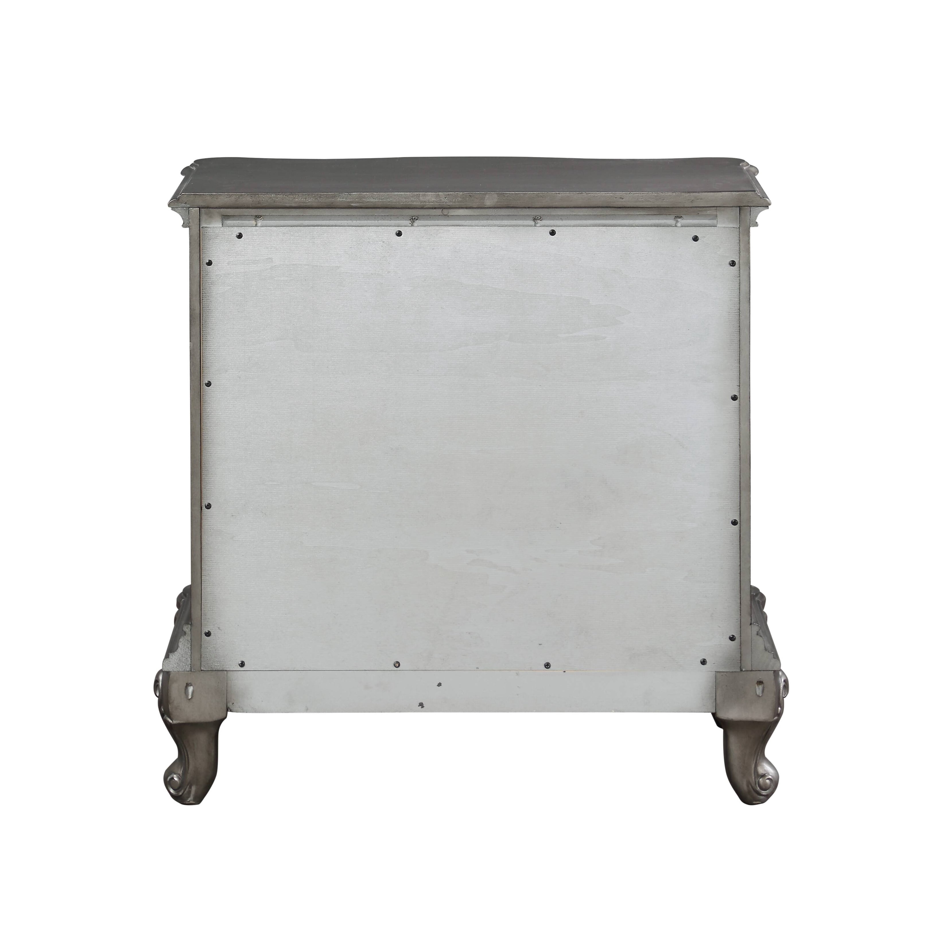 Antique Platinum Finish Nightstand, Transitional Bedside Table with 2 ...