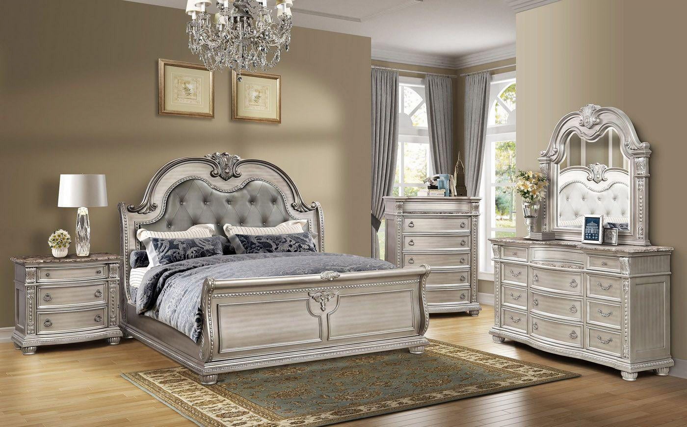 Antique Platinum Sleigh Queen Bedroom Set 5P B9506 Mcferran Classic Traditional - Walmart.com