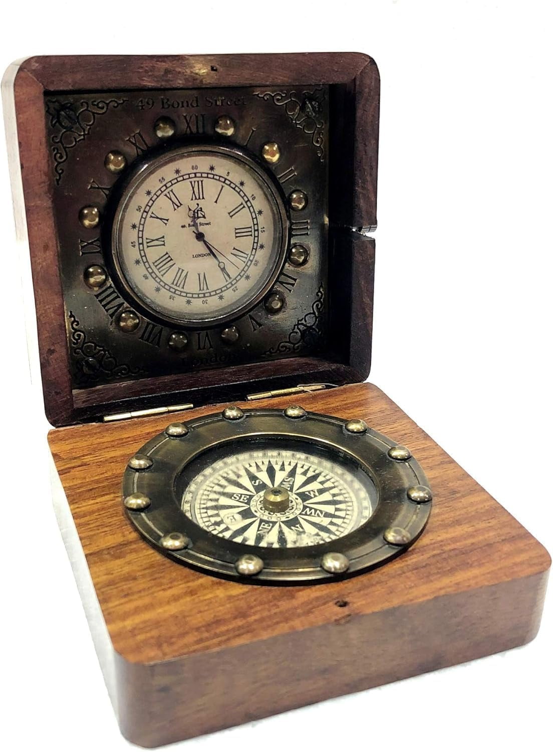 Antique Pocket Beautiful Compass Analog Clock 3.5" Brass Navigation ...