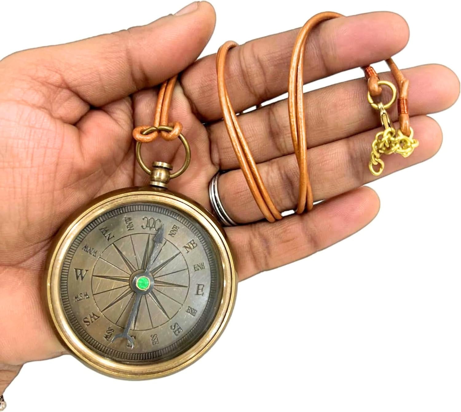 Antique Pocket Brass Compass Necklace Royal Navy Navigation Engraved ...