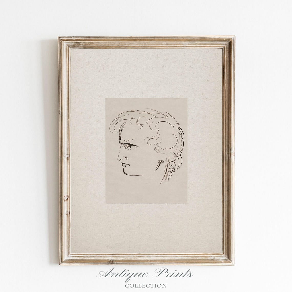 Antique Portrait Sketch, Vintage Man Drawing, Neutral Line Art Sketch ...