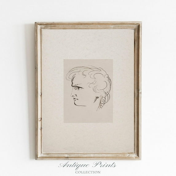 Antique Portrait Sketch, Vintage Man Drawing, Neutral Line Art Sketch ...