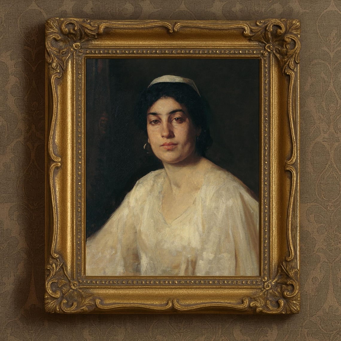 Antique Portrait Woman in White Headscarf, Old Master Style Unframed ...
