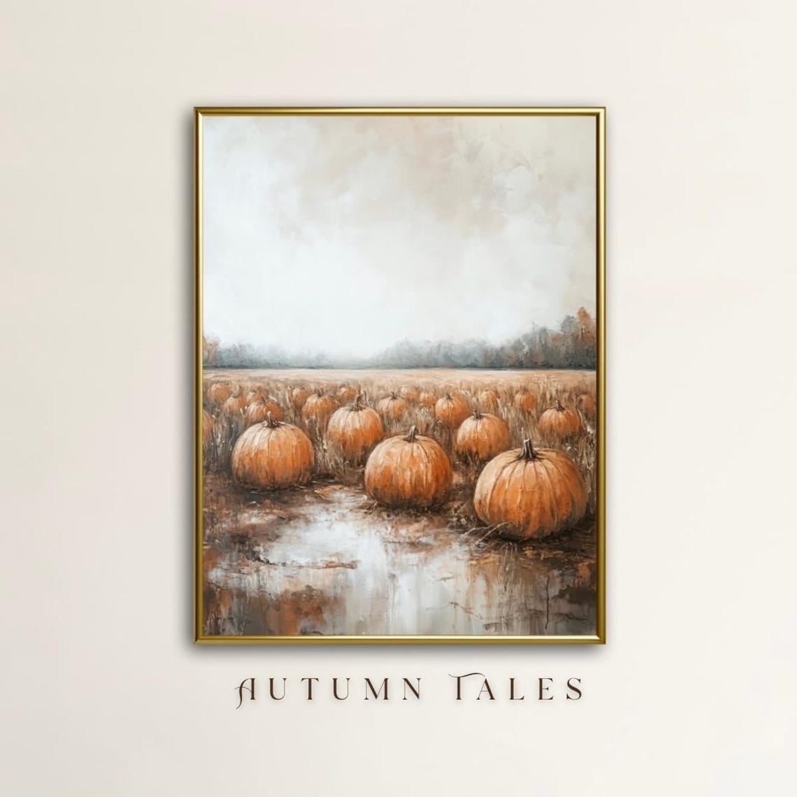 Antique Pumpkin Field Poster Wall Art Vintage Autumn Landscape Print ...