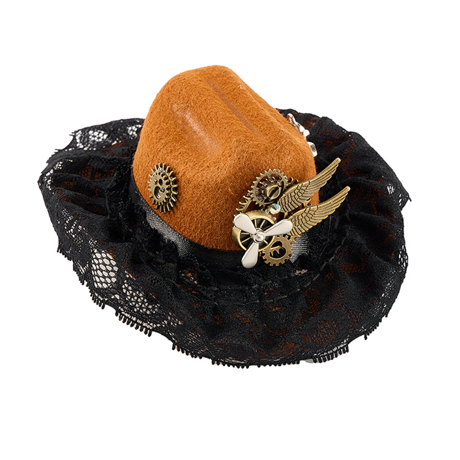 Antique Punk Hat Hair Clip With Metallic Gears Lace Trim Punk Hat ...