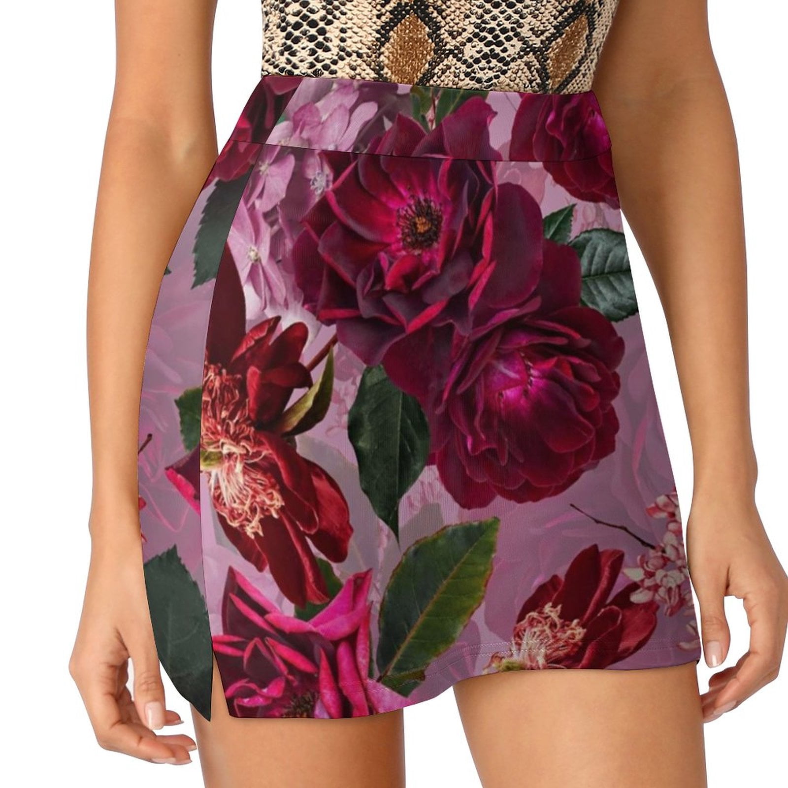 Antique Purple Botanical Flower Rose Garden Korean Fashion Skirt Summer ...