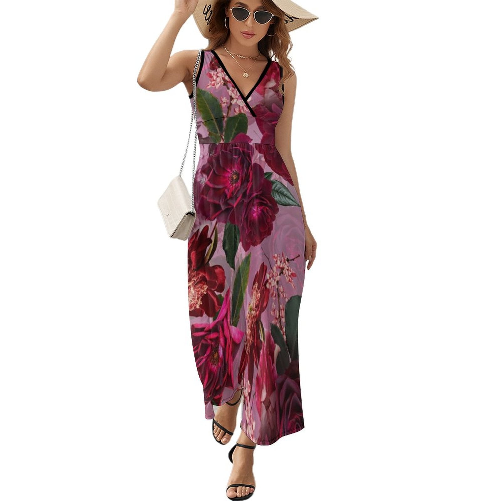Antique Purple Botanical Flower Rose Garden Sleeveless Dress dresses ...