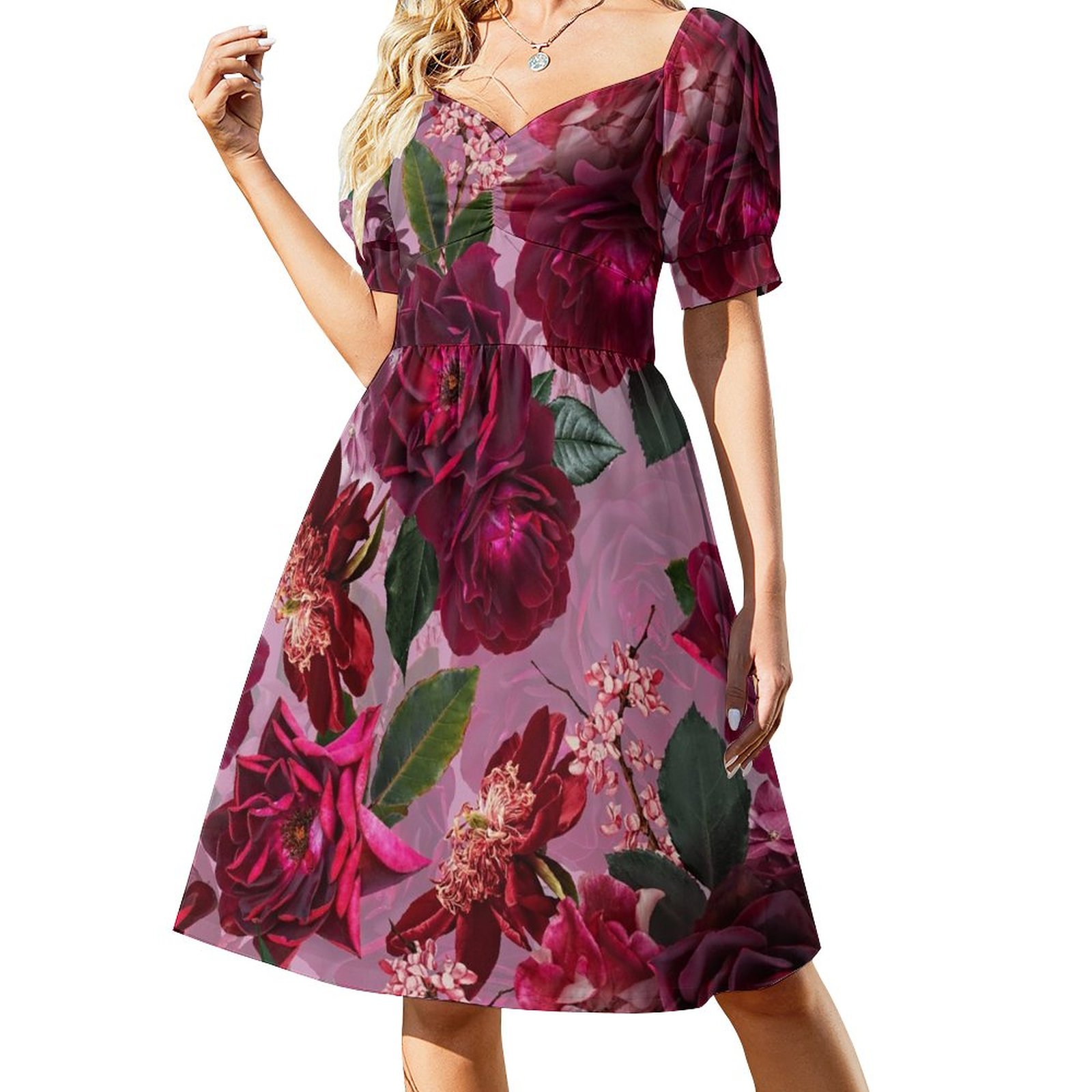 Antique Purple Botanical Flower Rose Garden Sleeveless Dress prom ...