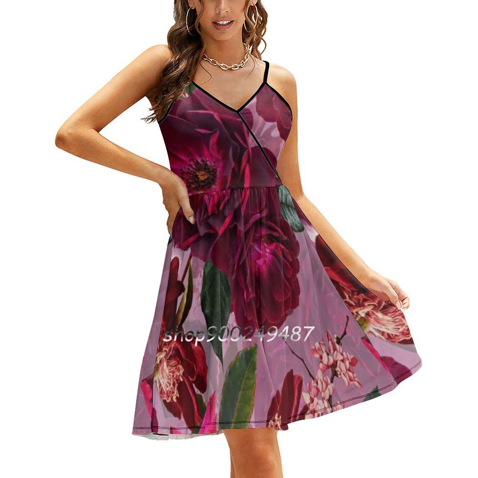Antique Purple Botanical Flower Rose Garden Square Neck Dress Cute ...