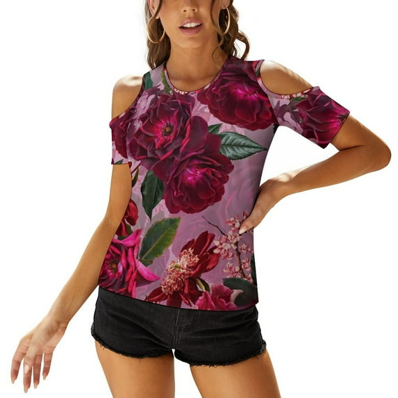 Antique Purple Botanical Flower Rose Garden Women'S T-Shirt Summer ...