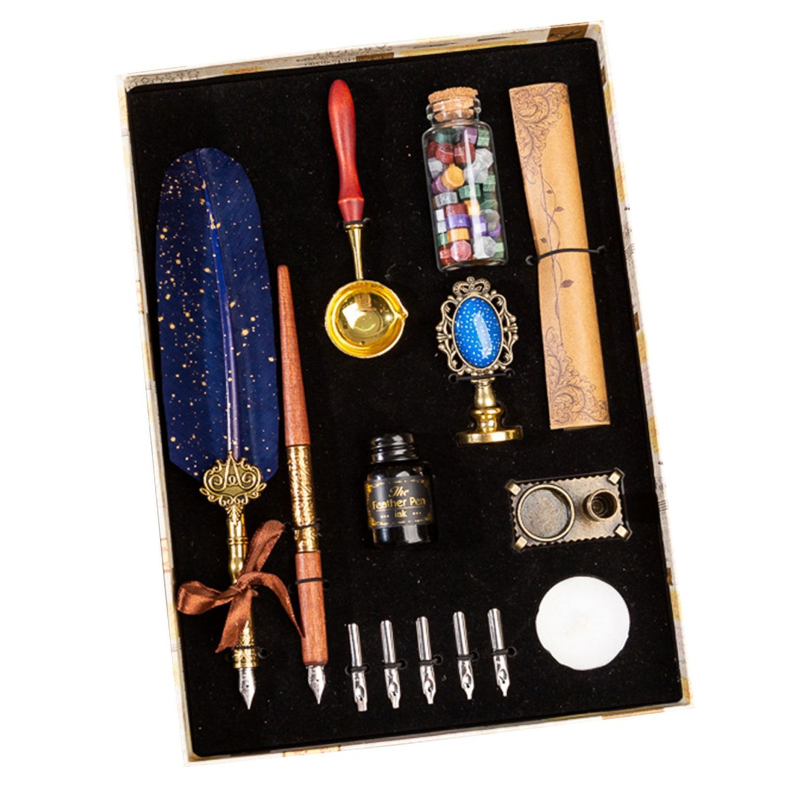 Antique Quill Dip Pen Set with 15ml Ink Bottles 5 Pen Nibs Gift ...