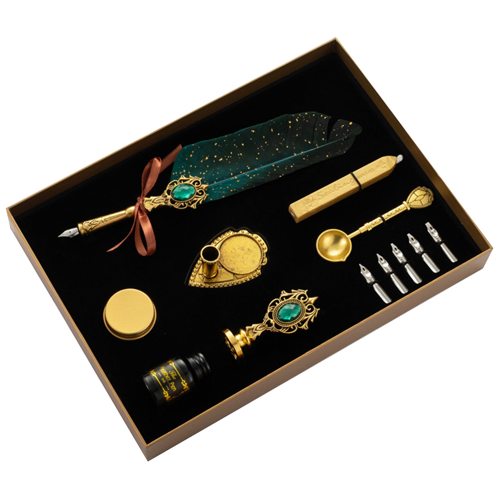 Antique Quill Dip Pen Set with 5 Colorful Ink Sacs for Ideal for Gothic ...