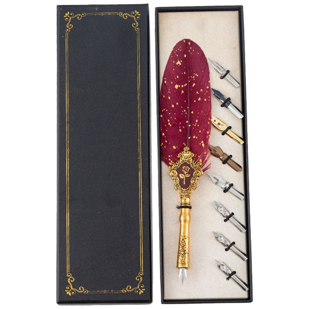 Antique Quill Pen 8 Replaceable Tips Set, Beginner Calligraphy Dip Pen ...